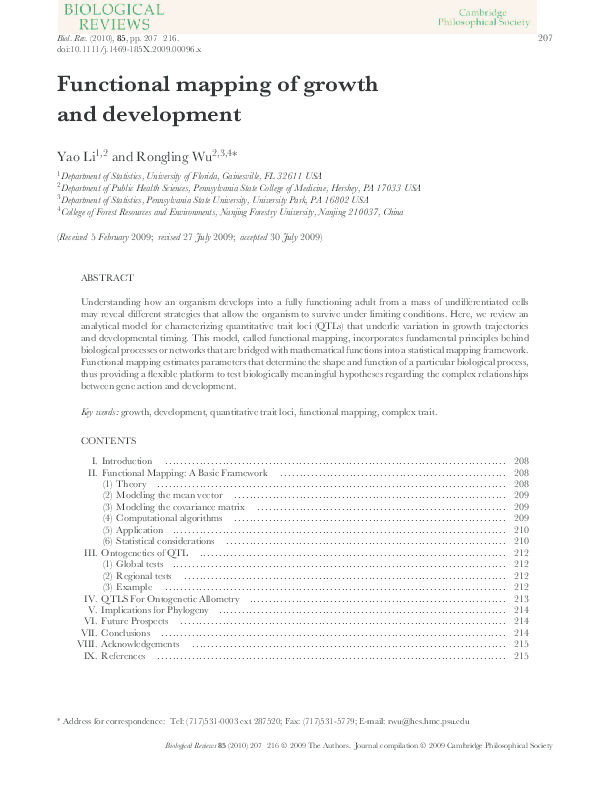 (PDF) Functional mapping of growth and development | Rongling Wu - Academia.edu