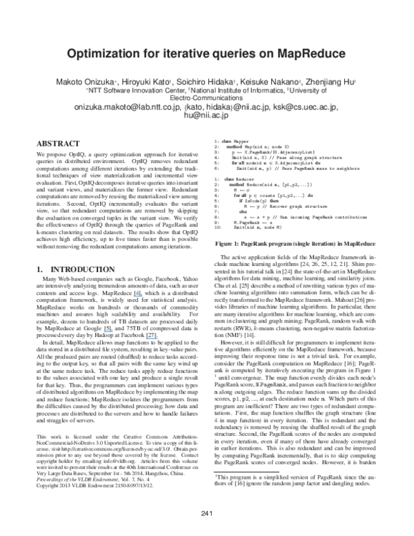 (PDF) Optimization for iterative queries on MapReduce