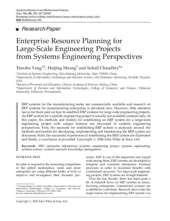 (PDF) Enterprise resource planning for large-scale engineering projects ...