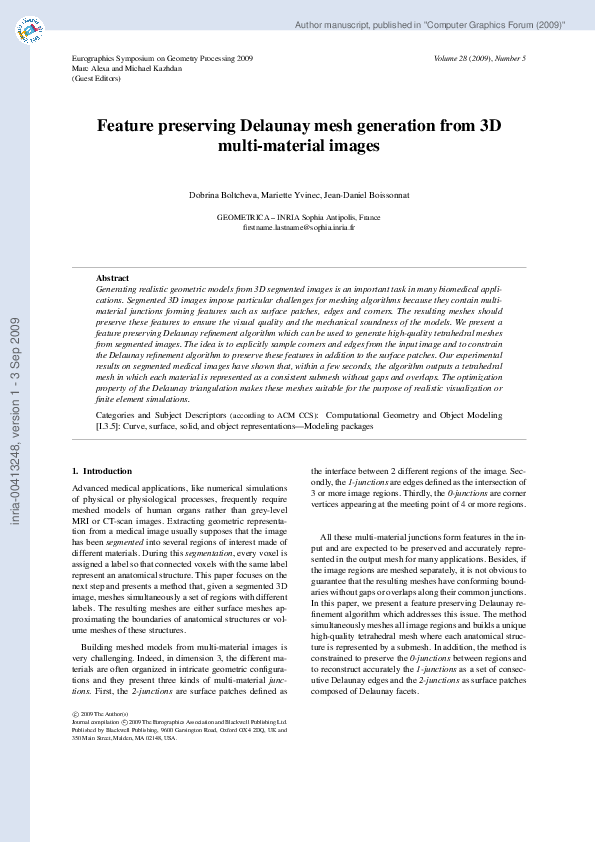 (PDF) Feature preserving Delaunay mesh generation from 3D multi-material images