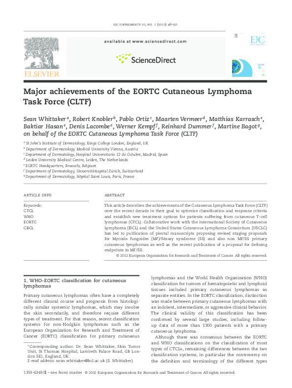 (PDF) Major achievements of the EORTC Cutaneous Lymphoma Task Force (CLTF)