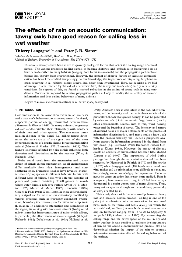 (PDF) The effects of rain on acoustic communication: tawny owls have ...