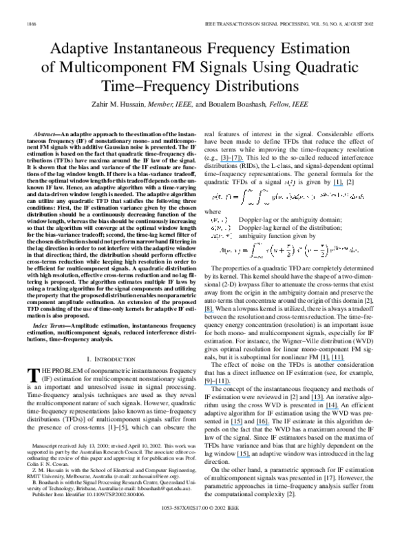 Pdf Adaptive Instantaneous Frequency Estimation Of Multicomponent Fm