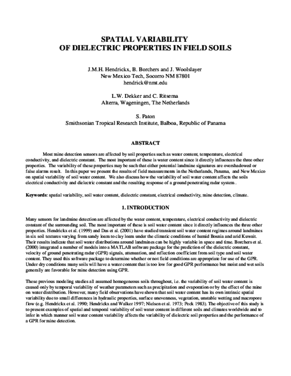 (PDF) Spatial Variability of Dielectric Properties in Field Soils | Coen Ritsema and Brian ...
