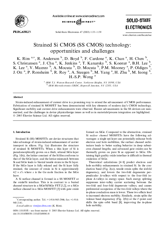 (PDF) Strained Si CMOS (SS CMOS) technology: opportunities and challenges