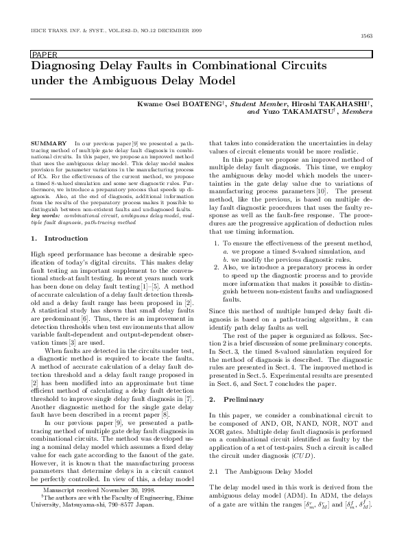 (PDF) Diagnosing Delay Faults in Combinational Circuits under the Ambiguous Delay Model