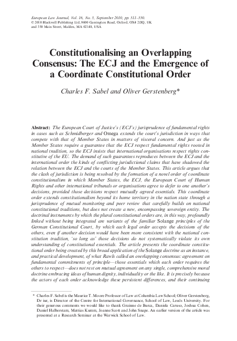 (PDF) Constitutionalising an Overlapping Consensus: The ECJ and the ...