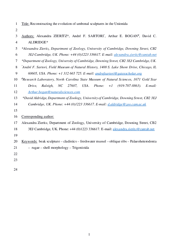 (PDF) Reconstructing the evolution of umbonal sculptures in the Unionida