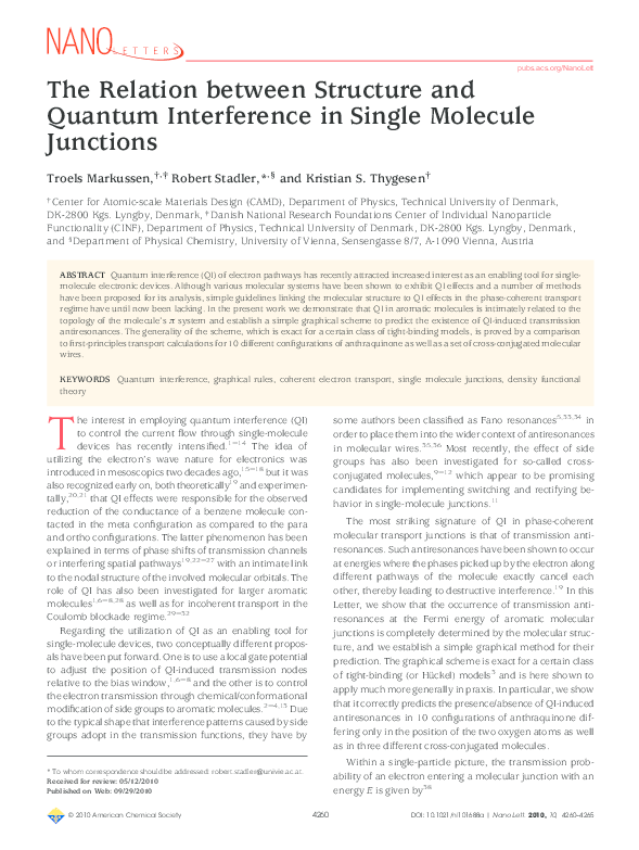 (PDF) The Relation between Structure and Quantum Interference in Single ...