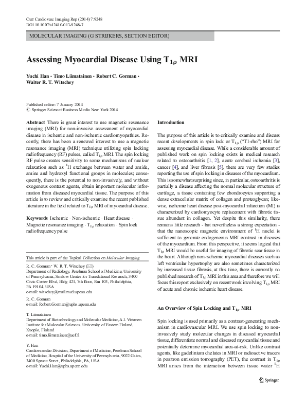 (PDF) Assessing Myocardial Disease Using T1ρ MRI