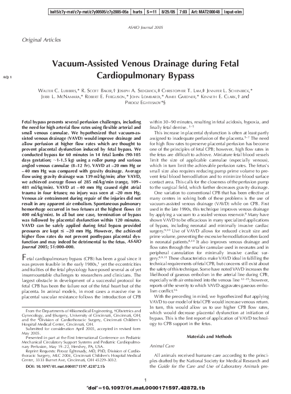 (PDF) Vacuum-assisted venous drainage during fetal cardiopulmonary bypass