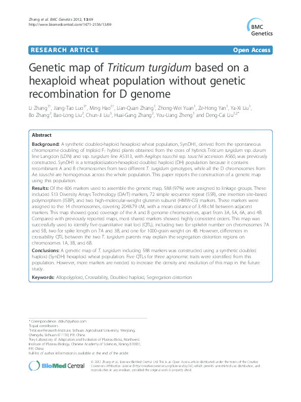 (PDF) Genetic map of Triticum turgidum based on a hexaploid wheat ...