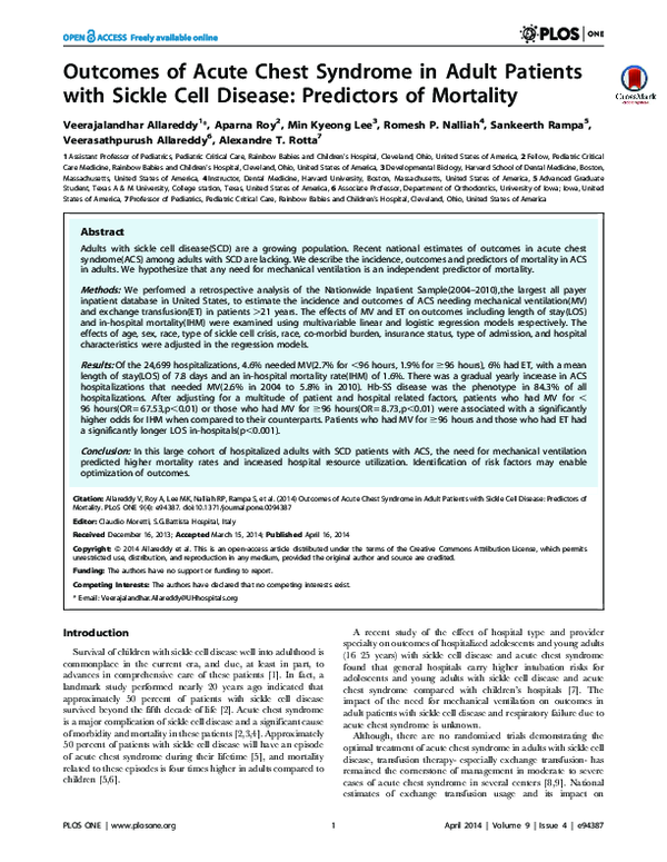 (PDF) Acute Chest Syndrome in Sickle Cell Disease: Clinical ...