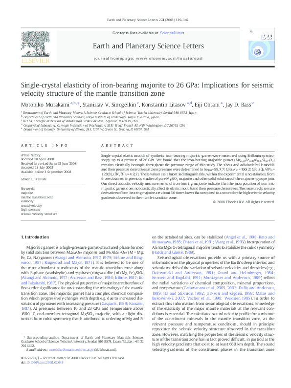 (PDF) Single-crystal elasticity of iron-bearing majorite to 26 GPa ...