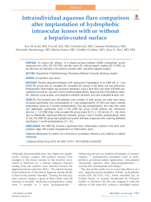 (PDF) Intraindividual aqueous flare comparison after implantation of ...