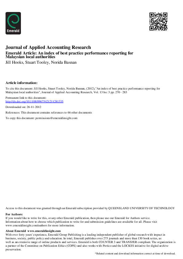 (PDF) An index of best practice performance reporting for Malaysian ...