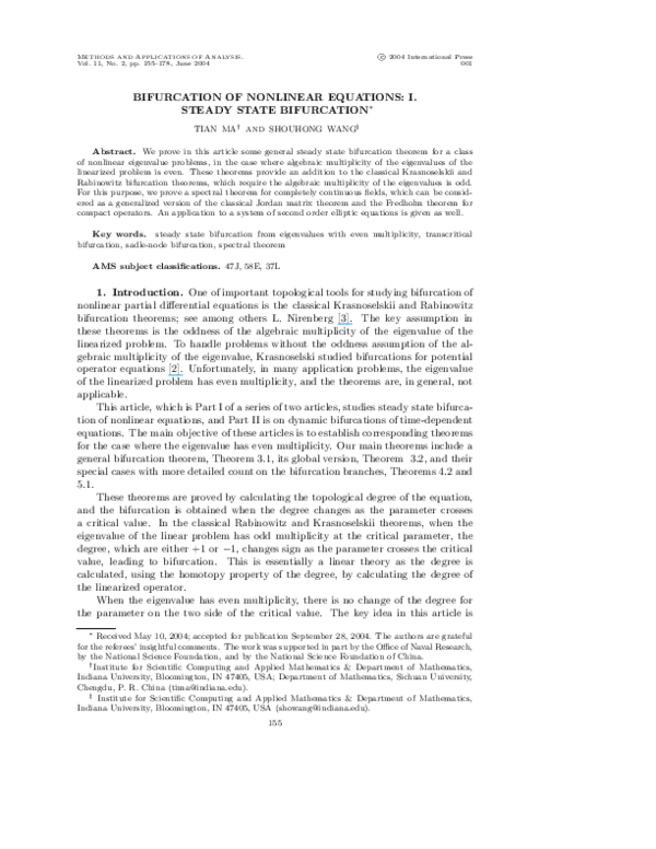Pdf Bifurcation Of Nonlinear Equations I Steady State Bifurcation