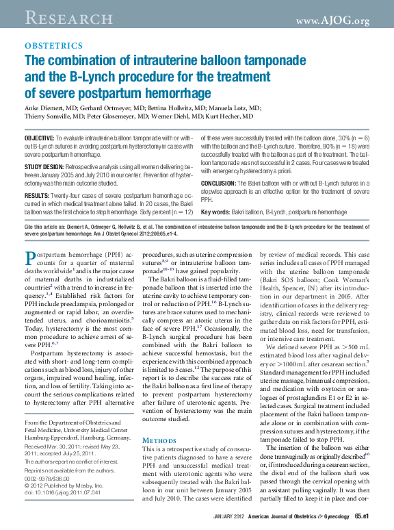 (PDF) The combination of intrauterine balloon tamponade and the B-Lynch ...
