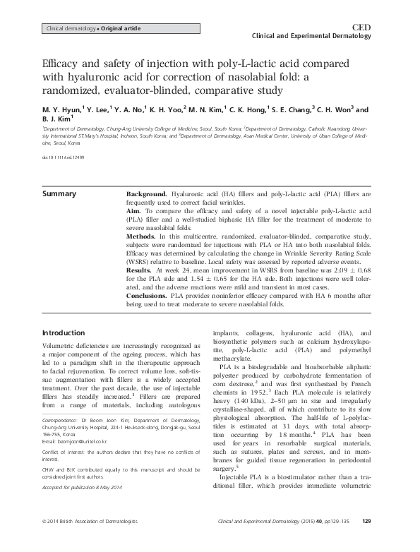 (PDF) Efficacy and safety of injection with poly‐L‐lactic acid compared ...
