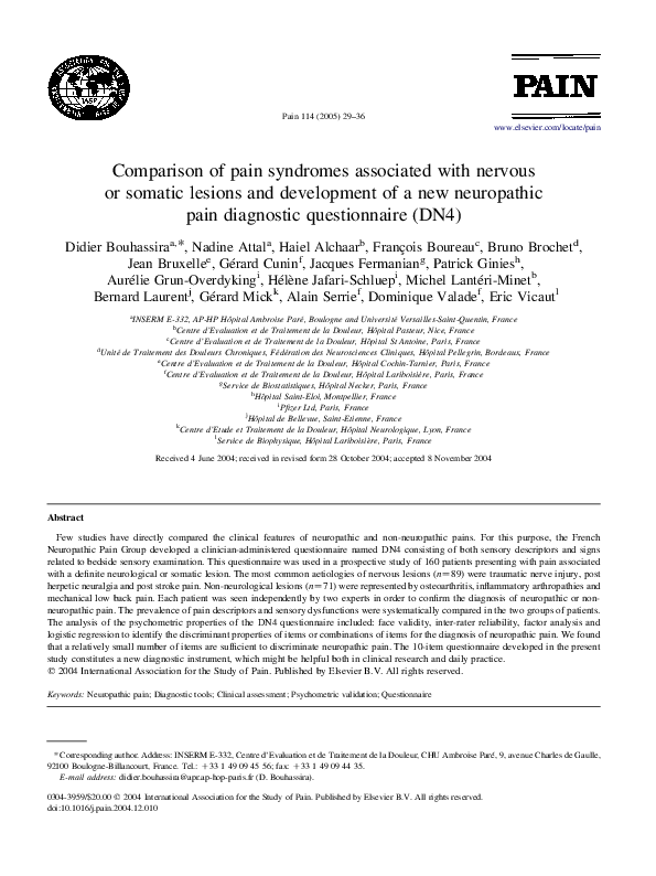 (PDF) Comparison of pain syndromes associated with nervous or somatic ...