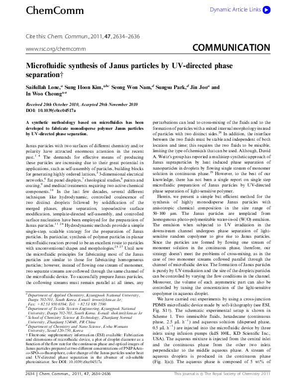 (PDF) Microfluidic synthesis of Janus particles by UV-directed phase separation