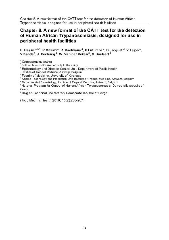 (PDF) A new format of the CATT test for the detection of Human African ...