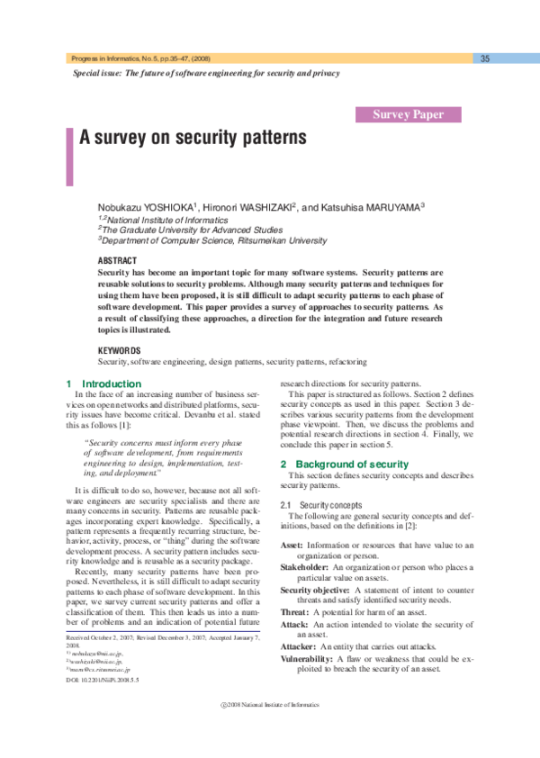 (PDF) A survey on security patterns