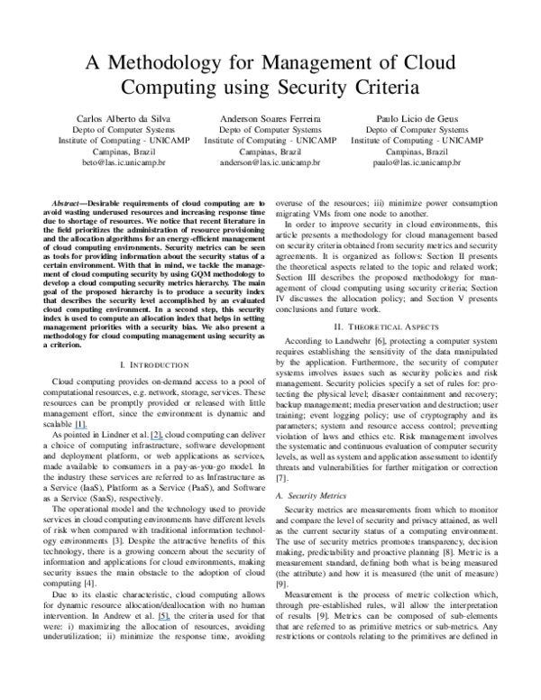 Pdf A Methodology For Management Of Cloud Computing Using Security