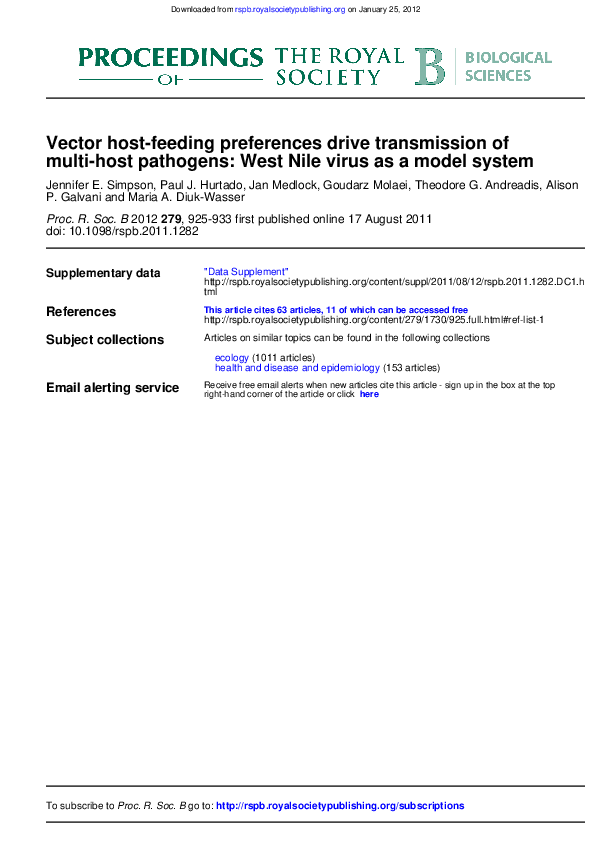 (PDF) Vector host-feeding preferences drive transmission of multi-host ...