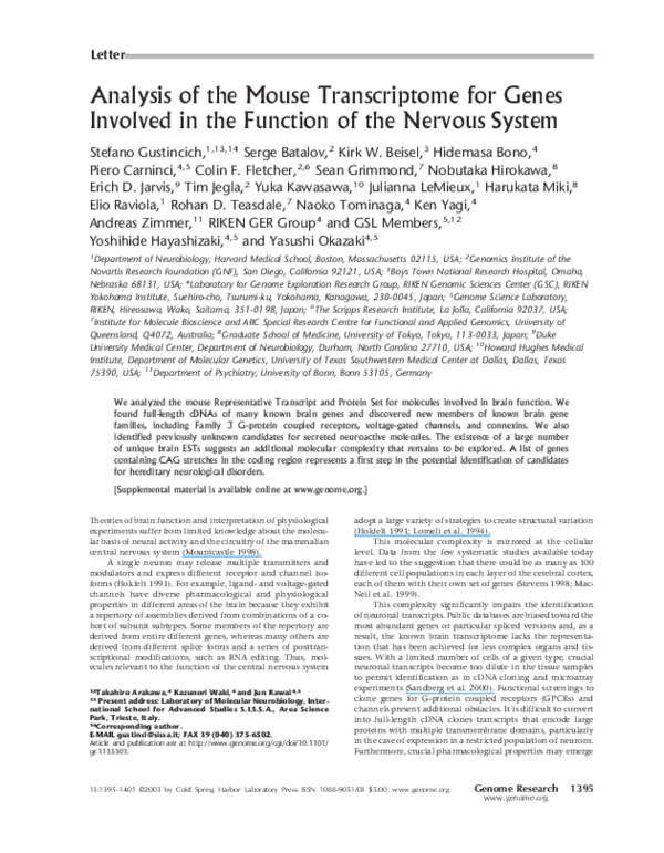 (PDF) Analysis of the Mouse Transcriptome for Genes Involved in the ...