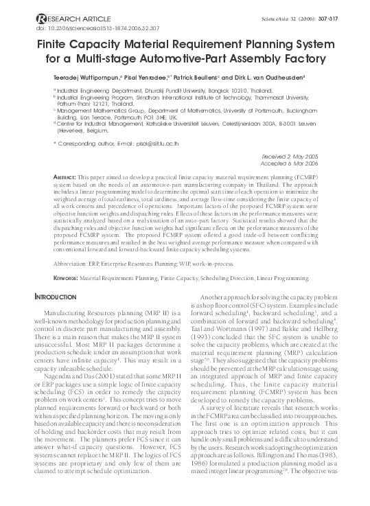 (PDF) Finite capacity material requirement planning with supplier constraints