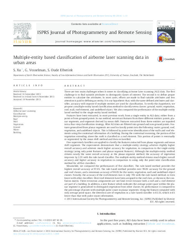 Pdf Multiple Entity Based Classification Of Airborne Laser Scanning