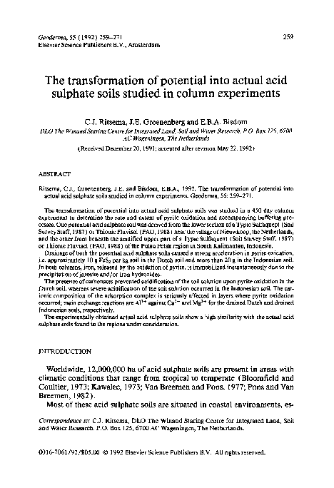 (PDF) The transformation of potential into actual acid sulphate soils ...