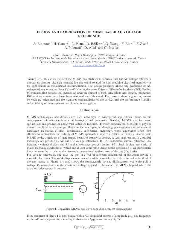(PDF) DESIGN AND FABRICATION OF MEMS BASED AC VOLTAGE REFERENCE
