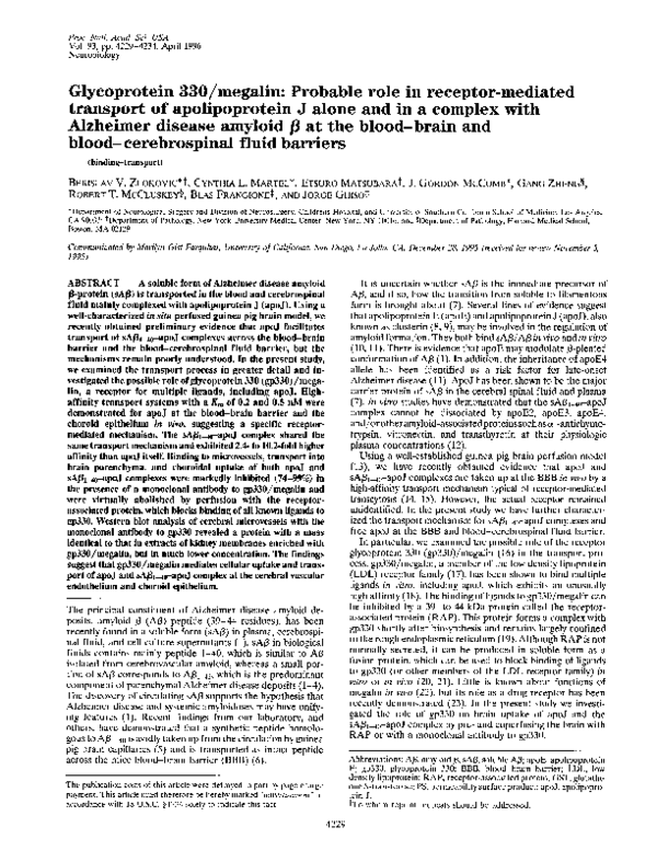 (PDF) Glycoprotein 330/megalin: probable role in receptor-mediated ...