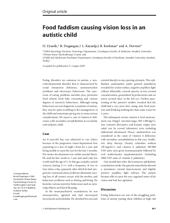 (PDF) Food faddism causing vision loss in an autistic child