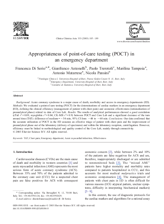 (PDF) Appropriateness of point-of-care testing (POCT) in an emergency ...