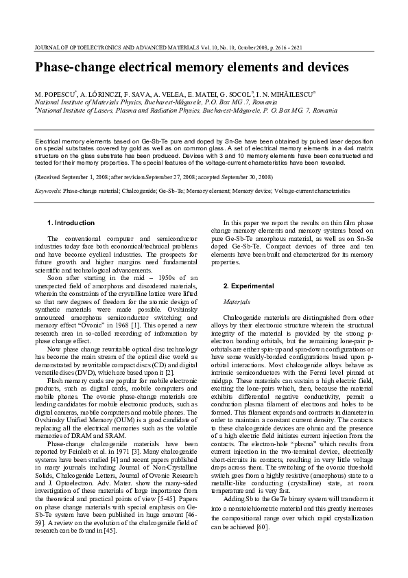 (PDF) Phase-change electrical memory elements and devices
