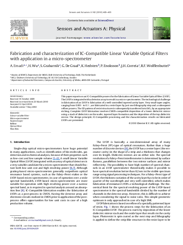 (PDF) Fabrication and characterization of IC-Compatible Linear Variable Optical Filters with ...