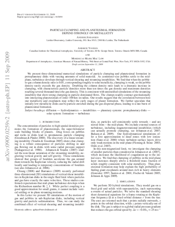 (PDF) PARTICLE CLUMPING AND PLANETESIMAL FORMATION DEPEND STRONGLY ON ...