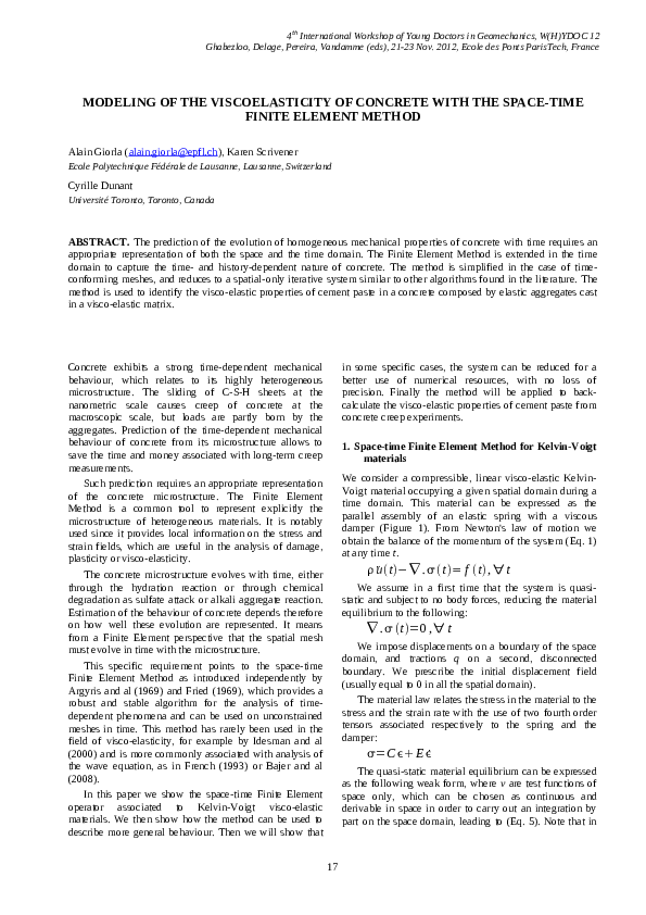 (PDF) MODELING OF THE VISCOELASTICITY OF CONCRETE WITH THE SPACE-TIME FINITE ELEMENT METHOD