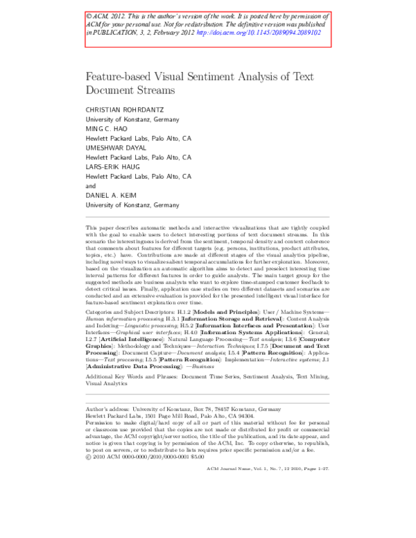 (PDF) Feature-Based Visual Sentiment Analysis of Text Document Streams | Ming Hao - Academia.edu
