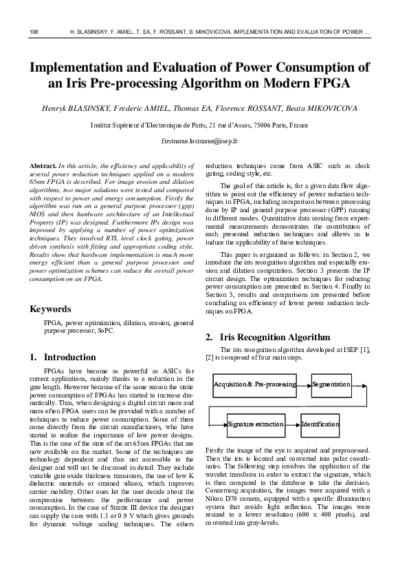 Pdf Implementation And Evaluation Of Power Consumption Of An Iris Pre Processing Algorithm On