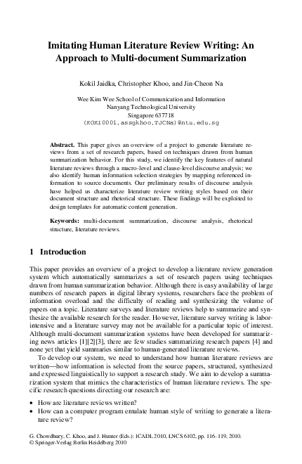 (PDF) Imitating Human Literature Review Writing: An Approach to Multi ...