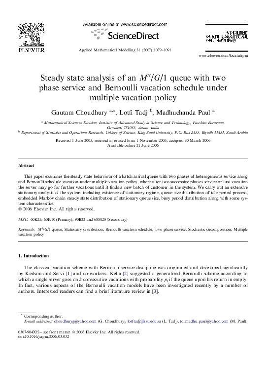 Pdf Steady State Analysis Of An Mxg1 Queue With Two Phase Service