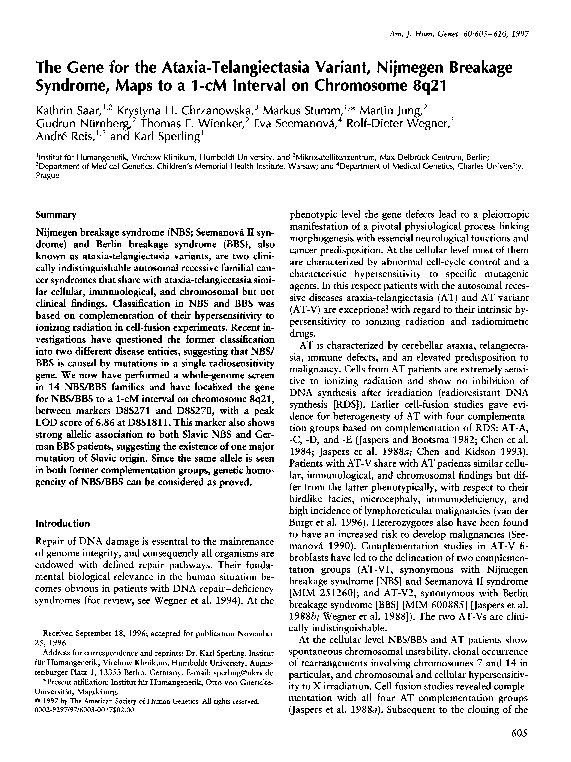 (PDF) Saar, K. et al. The gene for the ataxia-telangiectasia variant ...