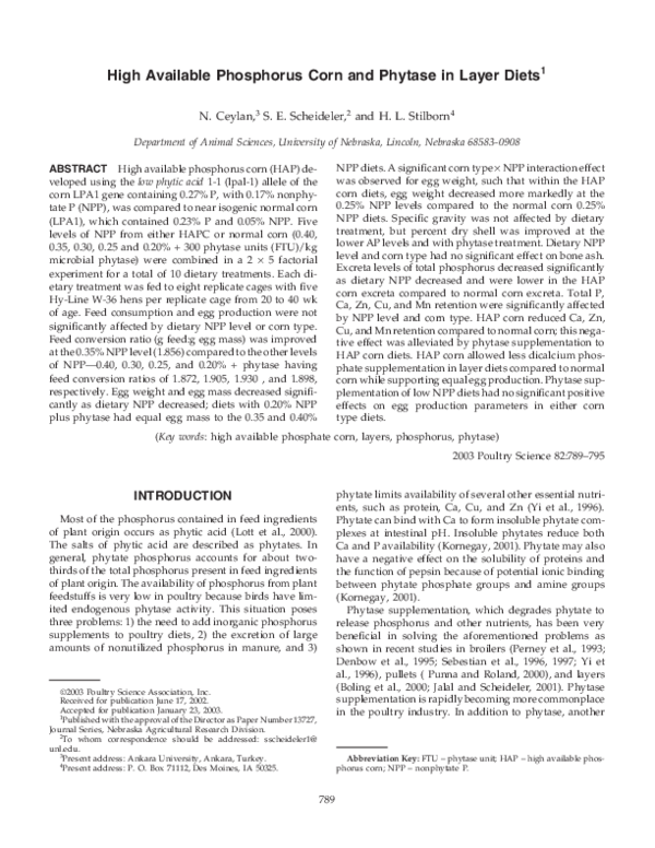 (PDF) High available phosphorus corn and phytase in layer diets