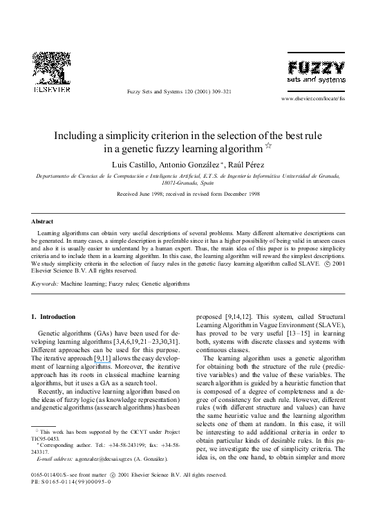 (PDF) Including a simplicity criterion in the selection of the best rule in a genetic fuzzy ...