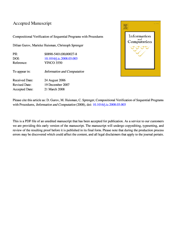 (PDF) Compositional verification of sequential programs with procedures