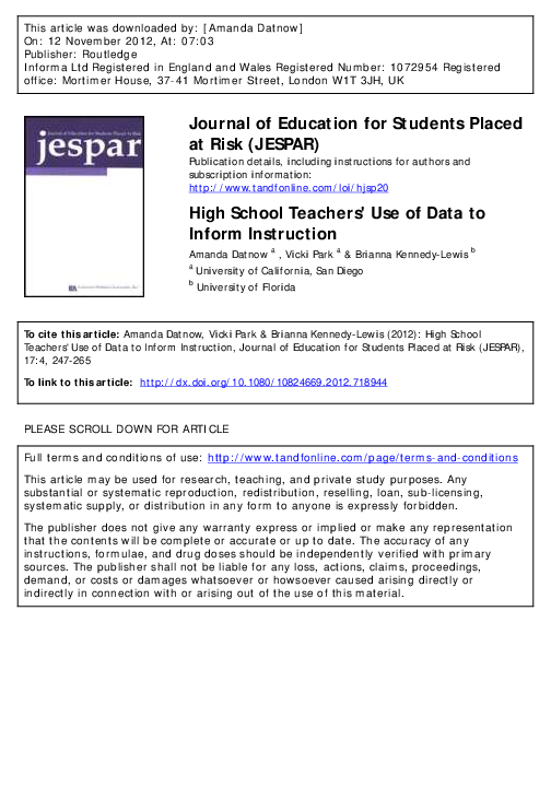 (PDF) High School Teachers' Use of Data to Inform Instruction